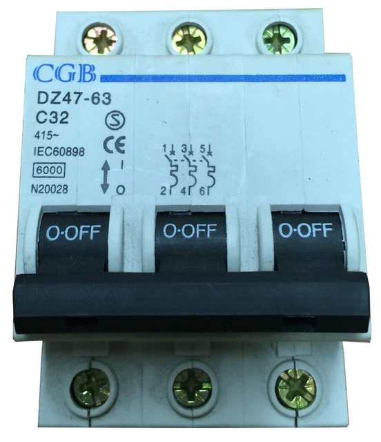 ELECTRICAL 3 PHASE 32A 415V C Type Circuit Breaker - Din Rail Mounted ...