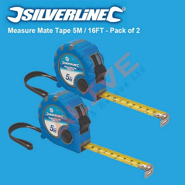 SILVERLINE MEASURE MATE Tape 5m 16ft Imperial Metric Scale Dual Lock ...