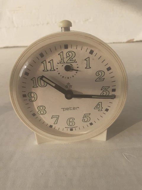 VINTAGE GERMAN ALARM Clock Peter Wind Up Glow In The Dark Three Stars ...