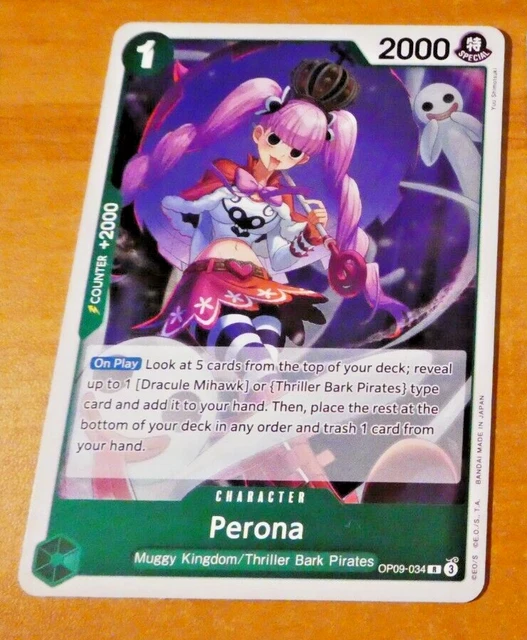 ONE PIECE ENGLISH Card Holo Game Carte Perona Op09-034 R En Jcc Mint EUR 1,90 - PicClick FR