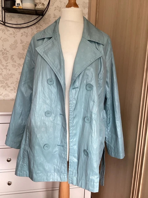 M&S PER UNA Short Jacket/ Mack In Duck Egg Blue Lustre Fabric Size 16 ...