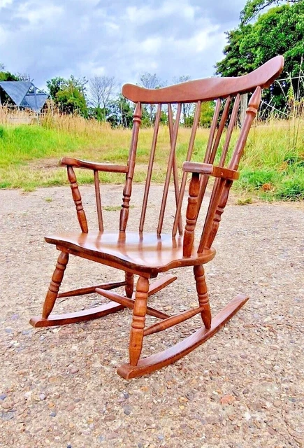 ANTIQUE VINTAGE SMALL Wooden Windsor Low Child's / Kids Rocking Chair ...