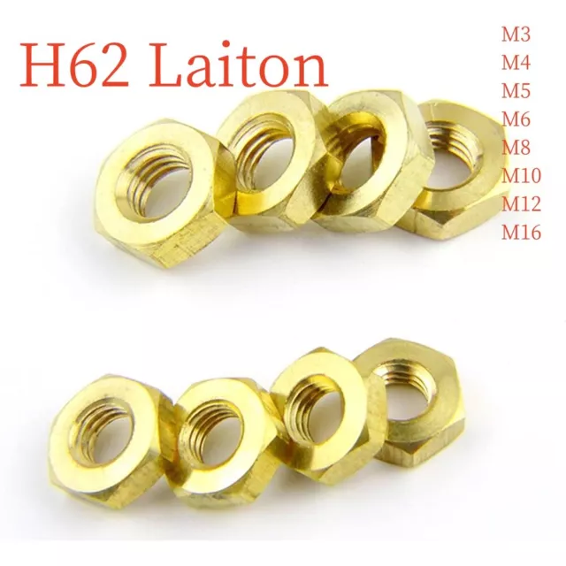 M3 M4 M5 M6 M8 M10 M12 M16 Écrou Mince Hexagonal En H62 Laiton EUR 9,59 - PicClick FR