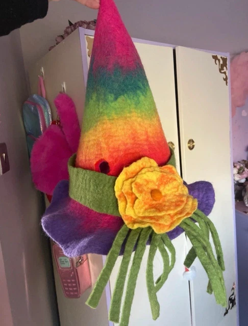 RAINBOW WITCH HAT Colourful Felt Magick Fancy Dress Halloween Wiccan ...
