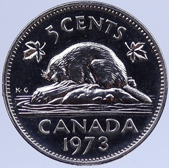 1973 CANADA UNITED Kingdom Queen Elizabeth II BEAVER Old 5 Cent Coin ...