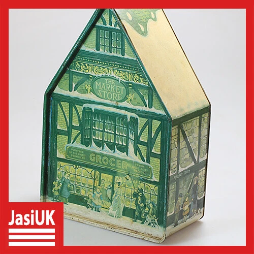 OLD RARE VINTAGE Biscuits Metal Tin Box The Market Store - Silver Crane ...