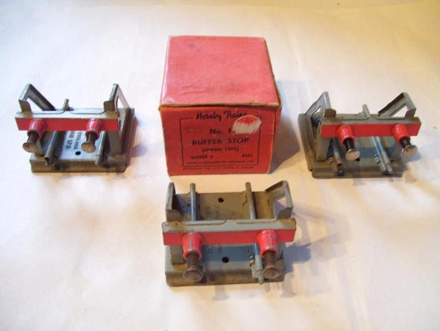HORNBY CLOCKWORK TINPLATE 3x No1 GREY SPRING LOADED BUFFER STOPS O ...