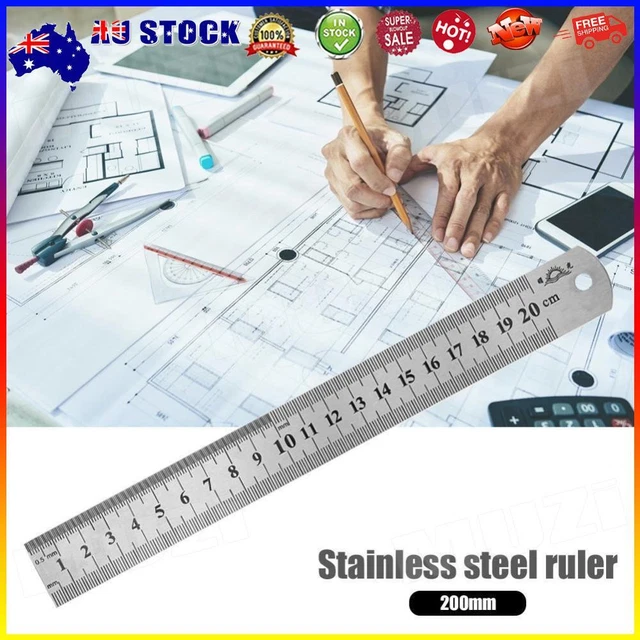STAINLESS STEEL METAL Straight Ruler Double Sided Measuring Tool (200mm ...