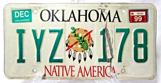 OKLAHOMA OK 1995 License Plate Tag Vintage Native America Indian head ...