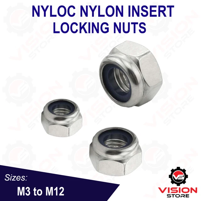 NYLOC NYLOCK NYLON LOCK NUTS M3 M4 M5 M6 M8 M10 M12 DIN 985 BZP Zinc 1-1000 PCS £1.16 - PicClick UK