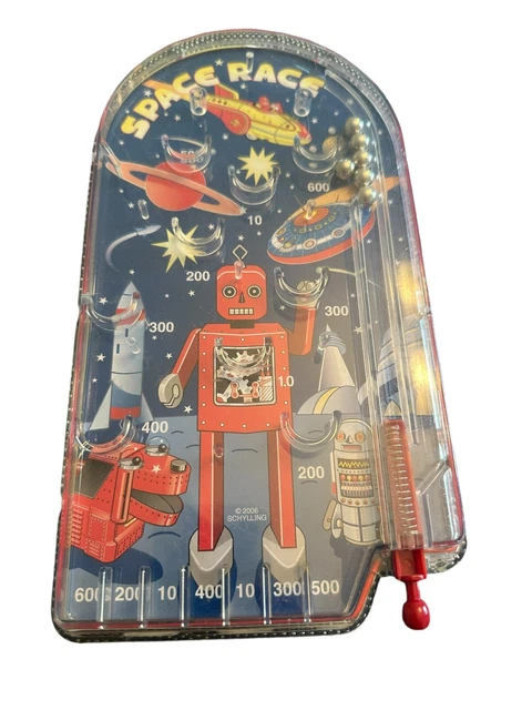 SCHYLLING SPACE RACE Pinball Game Table Top Robot Metal Litho UFO Theme ...