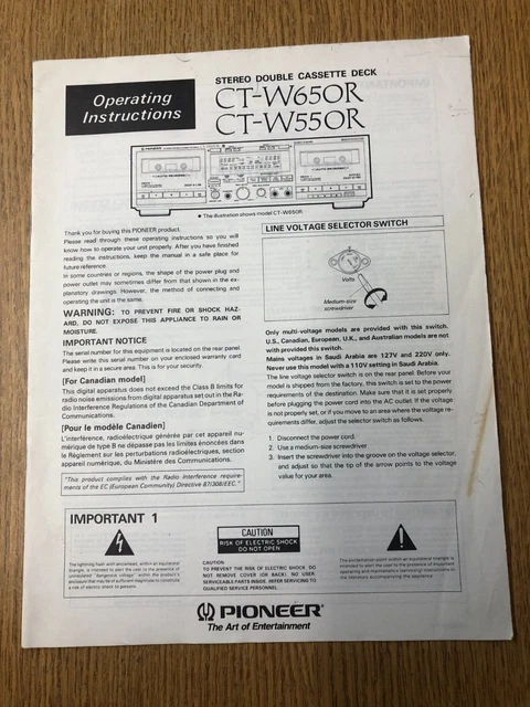 PIONEER CT-W650R CT-W550R Stereo Double Cassette Deck Operating Instruction £5.92 - PicClick UK
