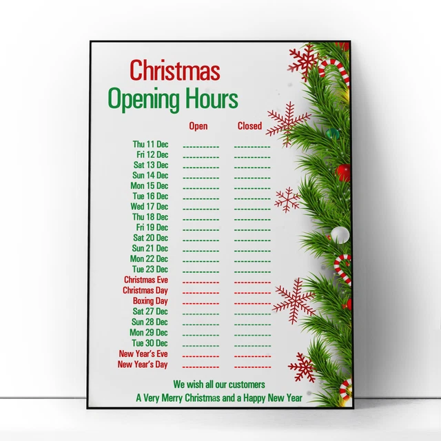 CHRISTMAS SHOP OPENING Hours And Time Xmas 2025 Poster Advertisement ...