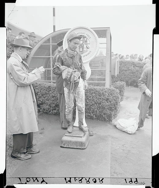 TED ATKINSON BEING Weighed - Last day racing at Jamaica. Photo - 1953 ...