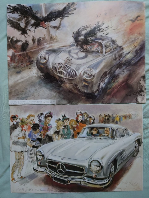 MERCEDES-BENZ 300SL Clark Gable 1957 + Karl Kling 1952 Kunstdruck-Hans ...