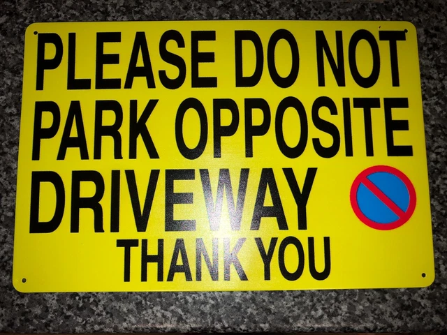 METAL NO PARKING Sign No Parking Opposite Driveway Bright Yellow Tin ...