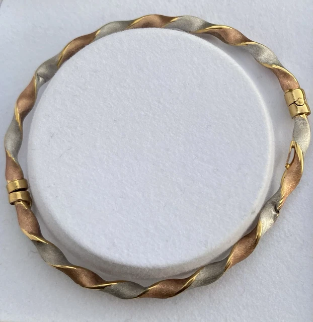 9CT HALLMARK 375 ITALY SOLID WHITE YELLOW ROSE GOLD BANGLE BRACELET ...