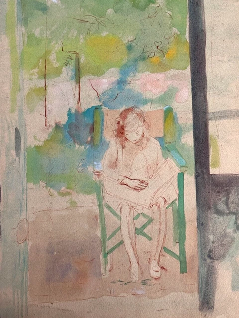 ANTIQUE DRAWING PORTRAIT Young Girl Drawing Jardin Jean Terles Art Deco ...