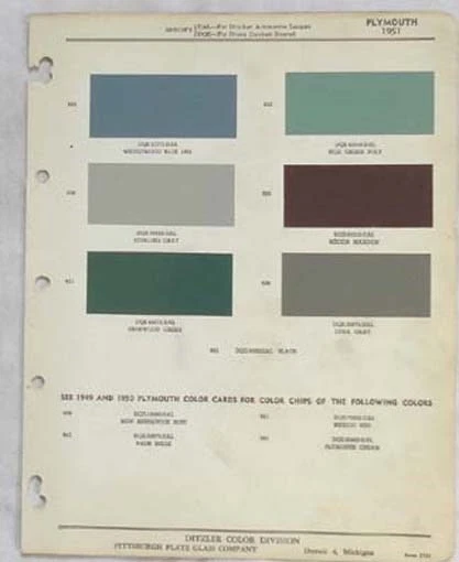 1951 PLYMOUTH PPG Color Paint Chip Chart All Models Original EUR 10,17 ...
