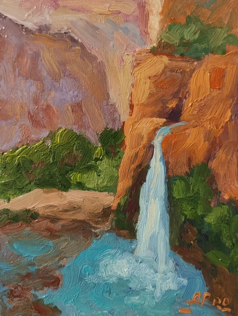 GRAND CANYON OIL Painting Original Art Waterfall Impressionistic ...