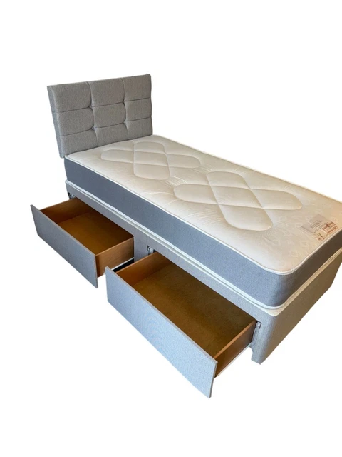 SINGLE OR SMALL single divan bed base in grey material!Choose mattress ...