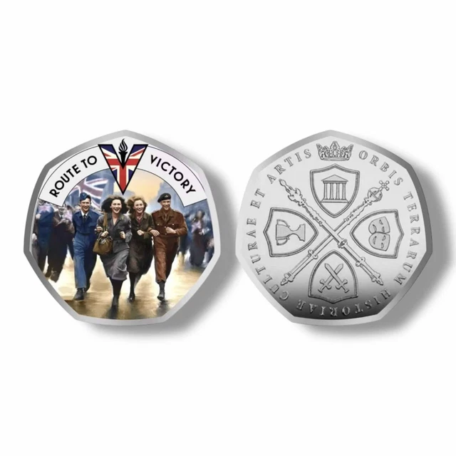 THE 80TH ANNIVERSARY Ve Day Commemorative 50p Coin Shaped - Road To $23 ...