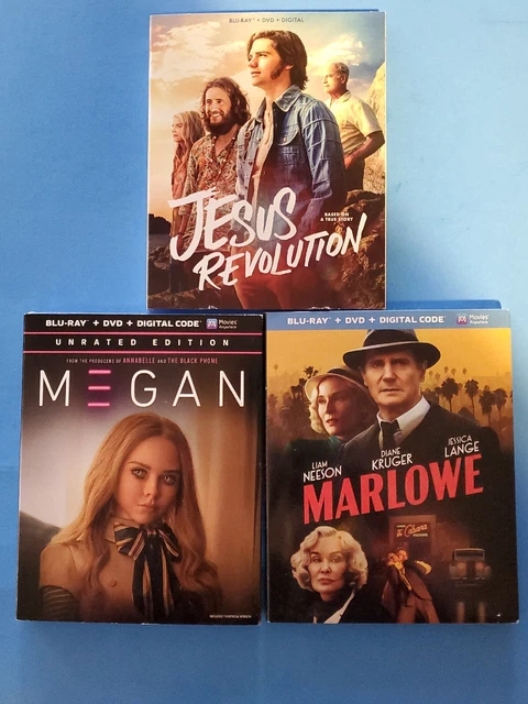 3 BLU-RAY MOVIE Lot, Jesus Revolution +Megan +Marlowe +Dvd W/Slipcovers ...