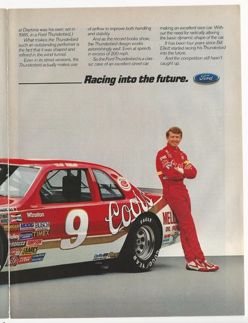 1987 FORD THUNDERBIRD 2-page advertisement, NASCAR Bill Elliott #9 ...