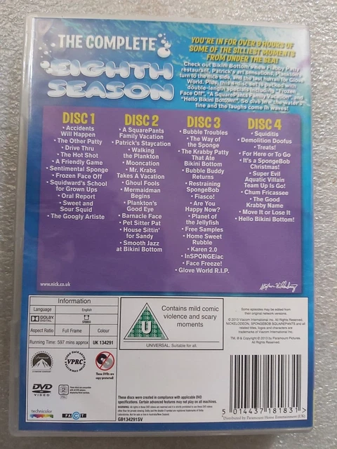 SPONGEBOB SQUAREPANTS COMPLETE Season 8 (UK 4-DVD Set) £19.99 - PicClick UK