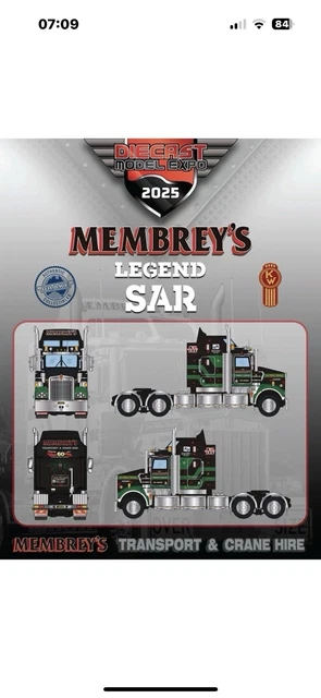 1:50 KENWORTH LEGEND Sar Membrey’s Drake 2025 Diecast Model Expo 250 ...