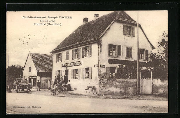 CPA RIXHEIM, CAFE-RESTAURANT Joseph Escher, Rue de Croix 1923 EUR 13,00 ...