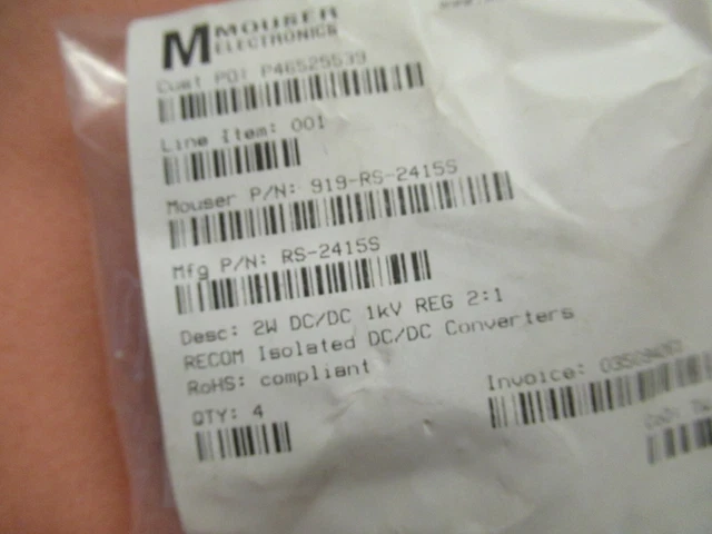 RECOM RS2415S DC/DC Converter SIP8 8-Pin Unit RS-2415S-E2/UK MPN 1 Unit ...