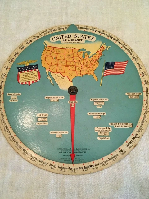 VINTAGE UNITED STATES AT A GLANCE CHART MAP STATISTICS WHEEL 1931 48 vintage-united-states-at-a-glance-chart-map-statistics-wheel-1931-48