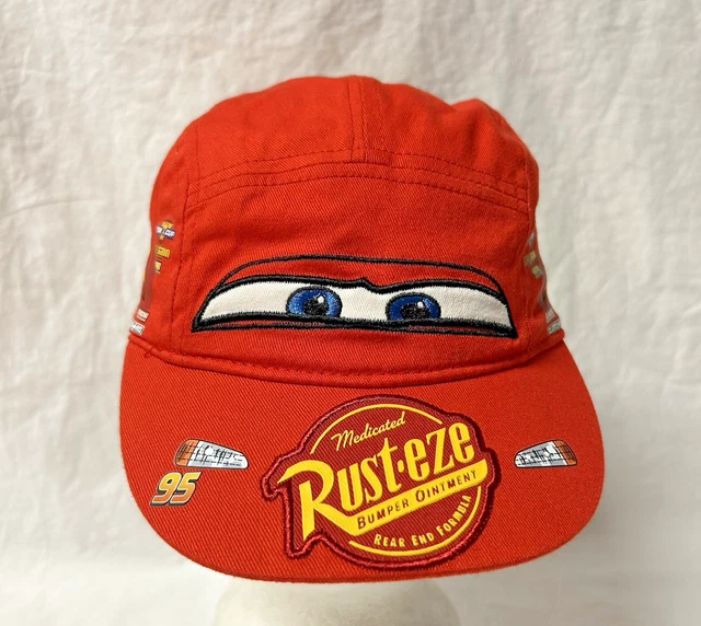 DISNEY PARKS PIXAR Cars Lightning McQueen Hat Cap Strap Back Red Rust ...