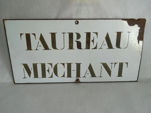PLAQUE ÉMAILLÉE ANCIENNE TAUREAU MECHANT old enamel art populaire EUR 430,00 - PicClick FR