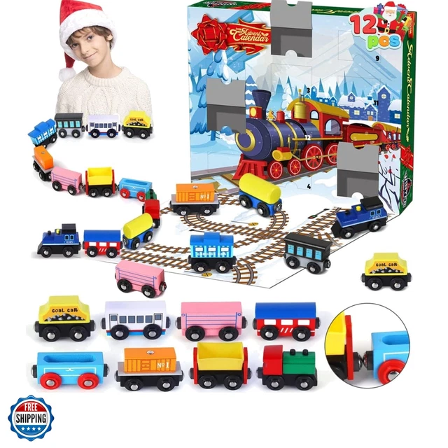 2025 CHRISTMAS COUNTDOWN Advent Calendar with 12 PCS Wooden Train Cars ...