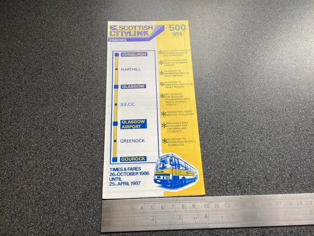 SCOTTISH CITYLINK BUS Group Route 500 951 Timetable October 1986 ...