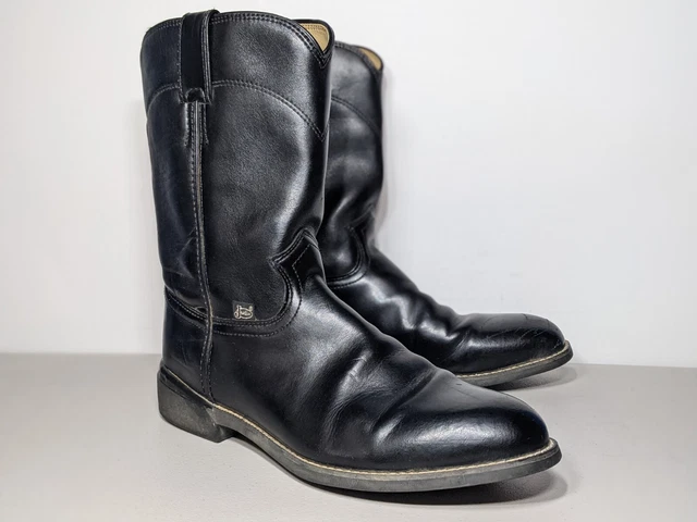 JUSTIN BASICS MENS Roper Western Cowboy Boots Black Leather US Size 8 ...