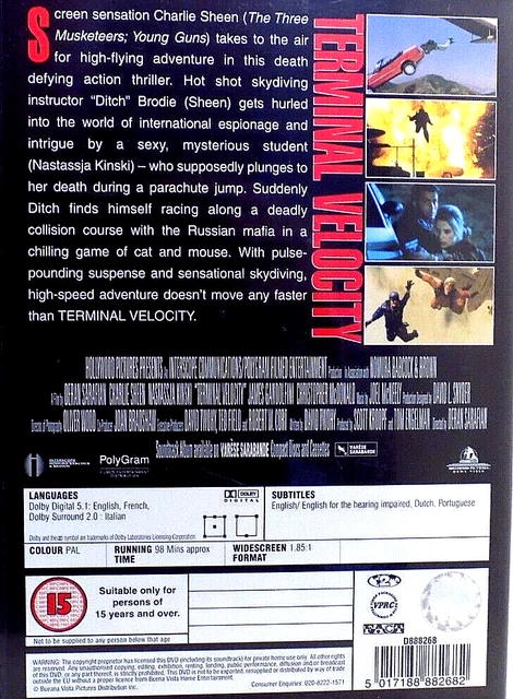 TERMINAL VELOCITY (1994) R2 DVD Charlie Sheen, Nastassja Kinski, Gary ...