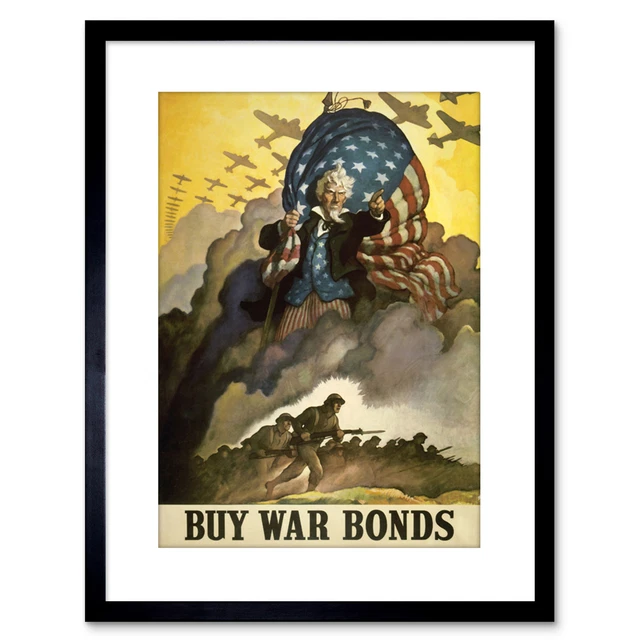 VINTAGE AD PROPAGANDA WW2 War USA Bond Stars Stripes Flag Framed Print ...