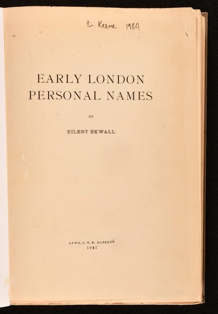1947 EARLY LONDON Personal Names Eilert Ekwall Very Scarce First ...