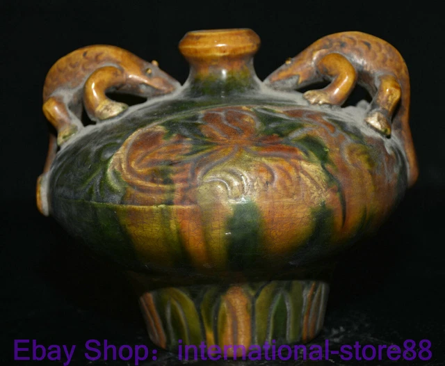 7.2& RARE OLD Chinese Tang Sancai Ceramics Dynasty Palace Toad Flower ...