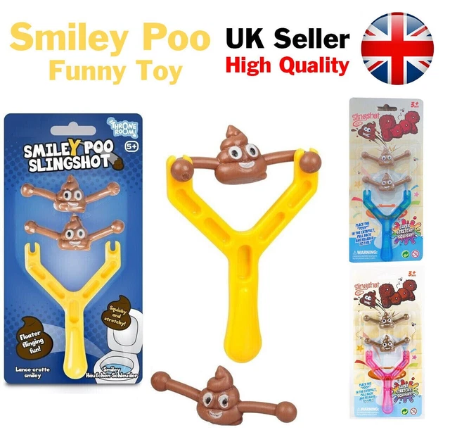 CHILDREN SMILEY POOP Slingshot Funny Toy Stretchy Flying Sticky Poo ...
