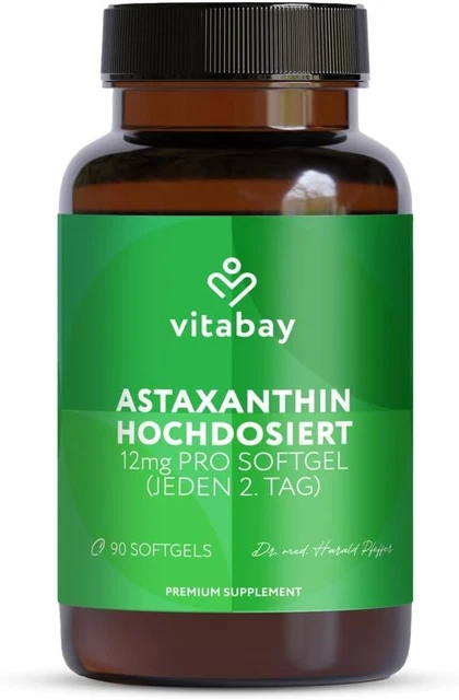 VITABAY ASTAXANTHIN 12 mg hochdosiert – 90 vegane Softgel-Kapseln ...