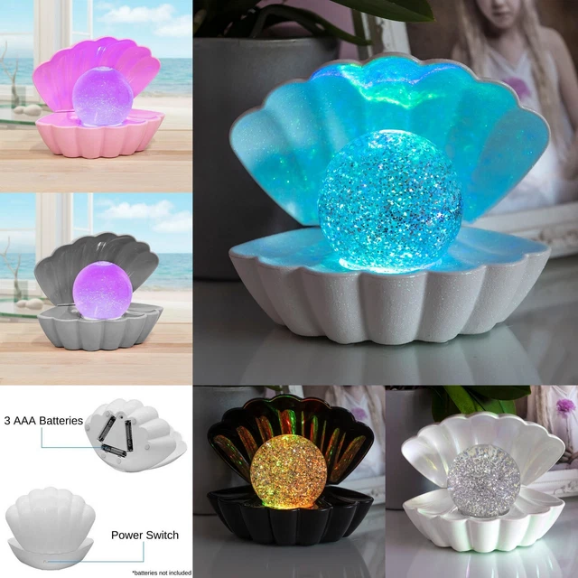 COLOUR CHANGING LED Sea Shell Lamp Bedroom Night Light Clam Glitter ...