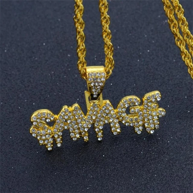 GOLD COLOR DOLLAR Sign SAVAGE Pattern Twist Link Chain Hip Hop Necklace ...