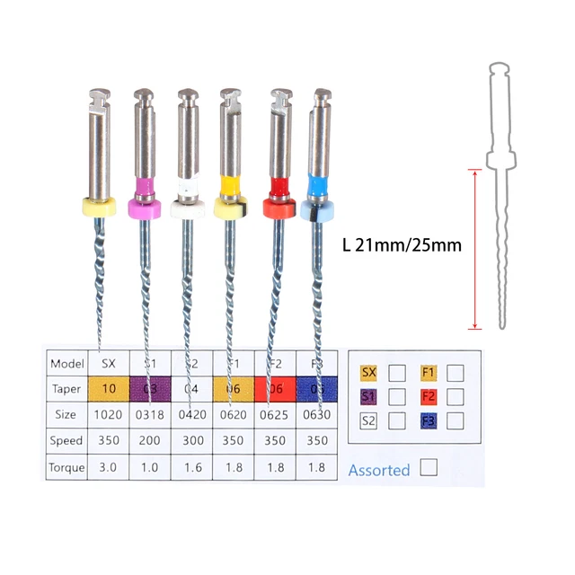 6/PACK DENTAL UNIVERSAL Endo Niti File Rotary Assort Files ROOT CANAL ...