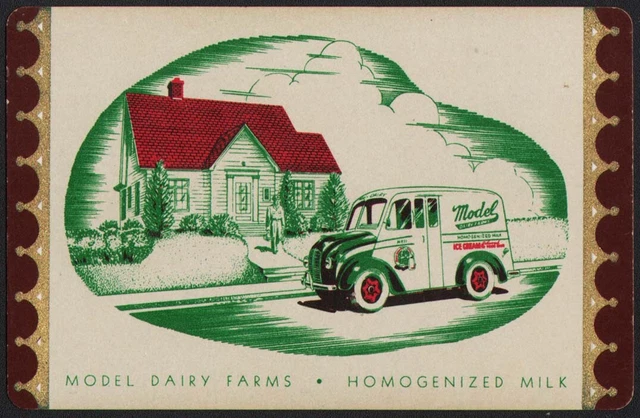 VINTAGE PLAYING CARD MODEL DAIRY FARMS Homogenized Milk house and Divco ...
