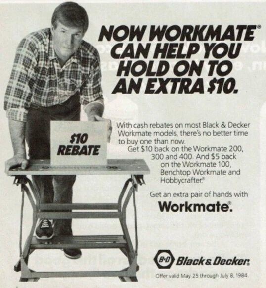 VINTAGE PRINT AD 1984 Black & Decker Workmate 100 200 300 400 Benchtop ...