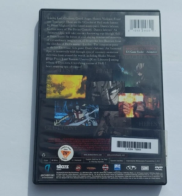 DANTES INFERNO AN Animated Epic DVD Movie Film Anime Manga EA Starz ...